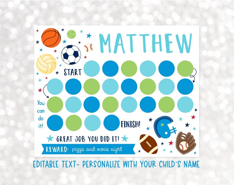 Editable Sports Reward Chart Sports Sticker Chart Boy Sports - Etsy