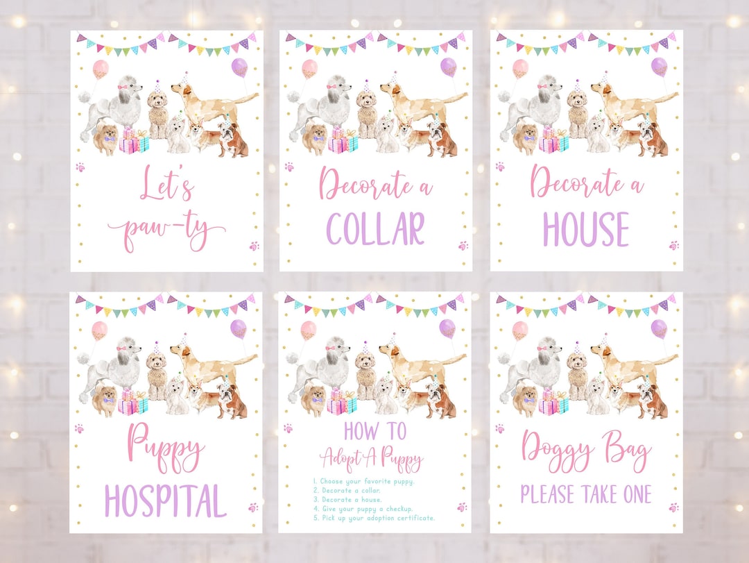 Editable Puppy Birthday Signs Table Signs Set of 6 Bundle Let's Paw-ty ...