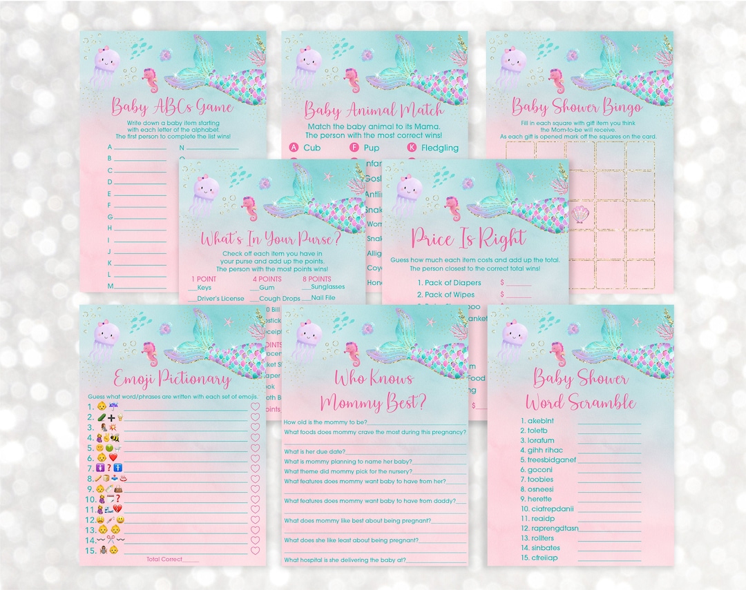 Mermaid Baby Shower Games Package Under the Sea Baby Shower Pink Purple ...
