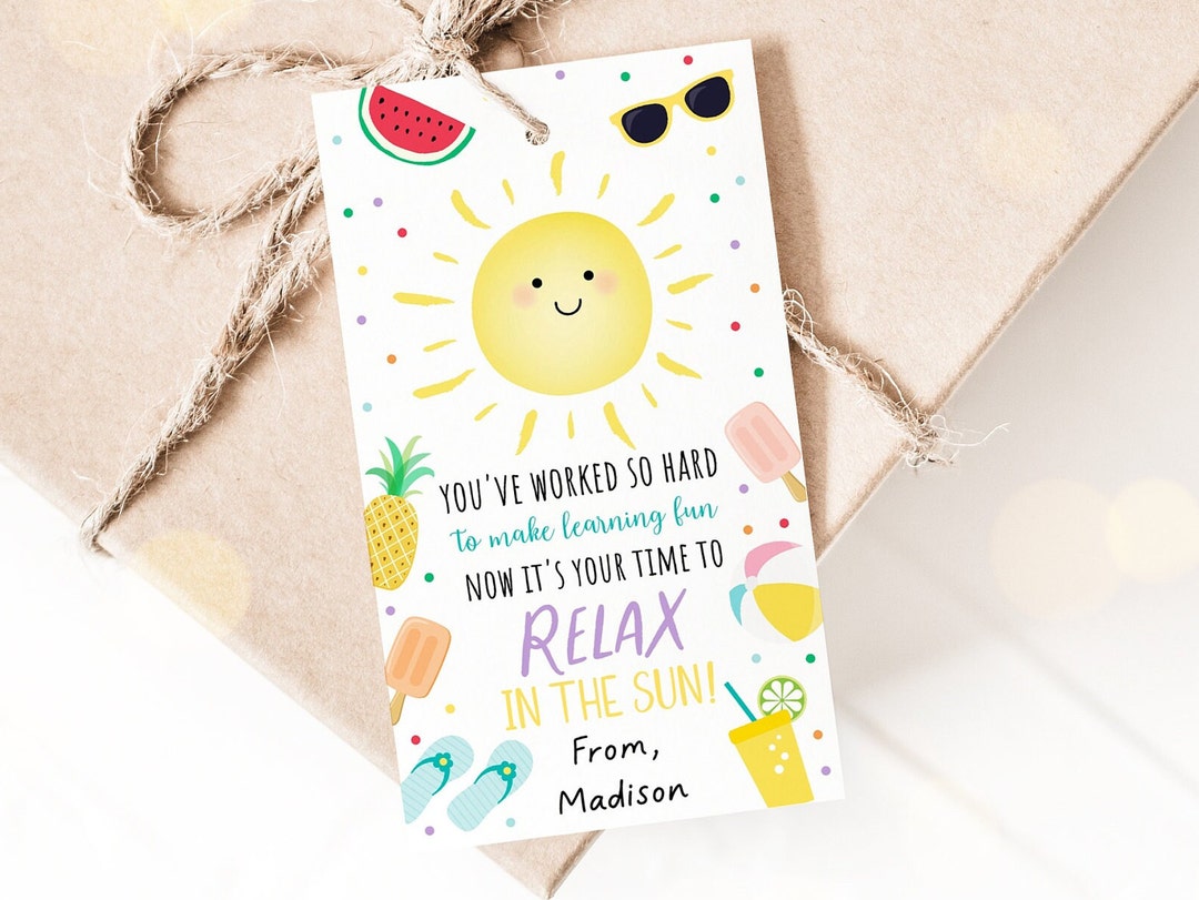 Editable Summer Teacher Appreciation Gift Tag Relax in the Sun Tag ...