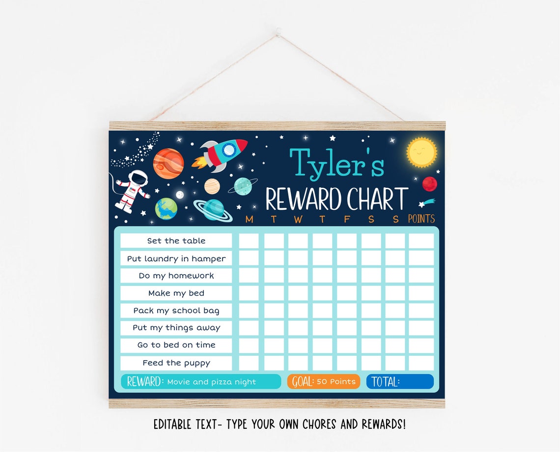 EDITABLE Space Reward Chart Outer Space Rocket Ship Astronaut - Etsy