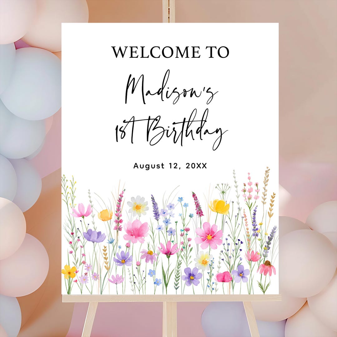 Editable Wildflower Birthday Welcome Sign, Garden Birthday, Delicate ...