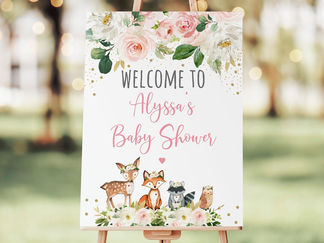 Editable Girl Woodland Baby Shower Welcome Sign, Woodland Animals ...