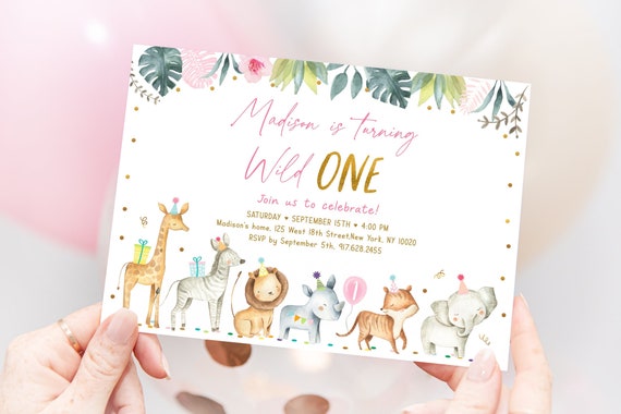 Editable Wild One Safari Invitation, Safari First Birthday, Girl Pink ...