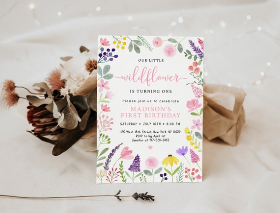 Editable Wildflower Birthday Invitation Little Wildflower Birthday ...
