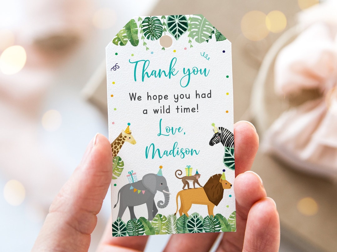 Editable Safari Party Animals Birthday Thank You Tags, Favor Tags ...