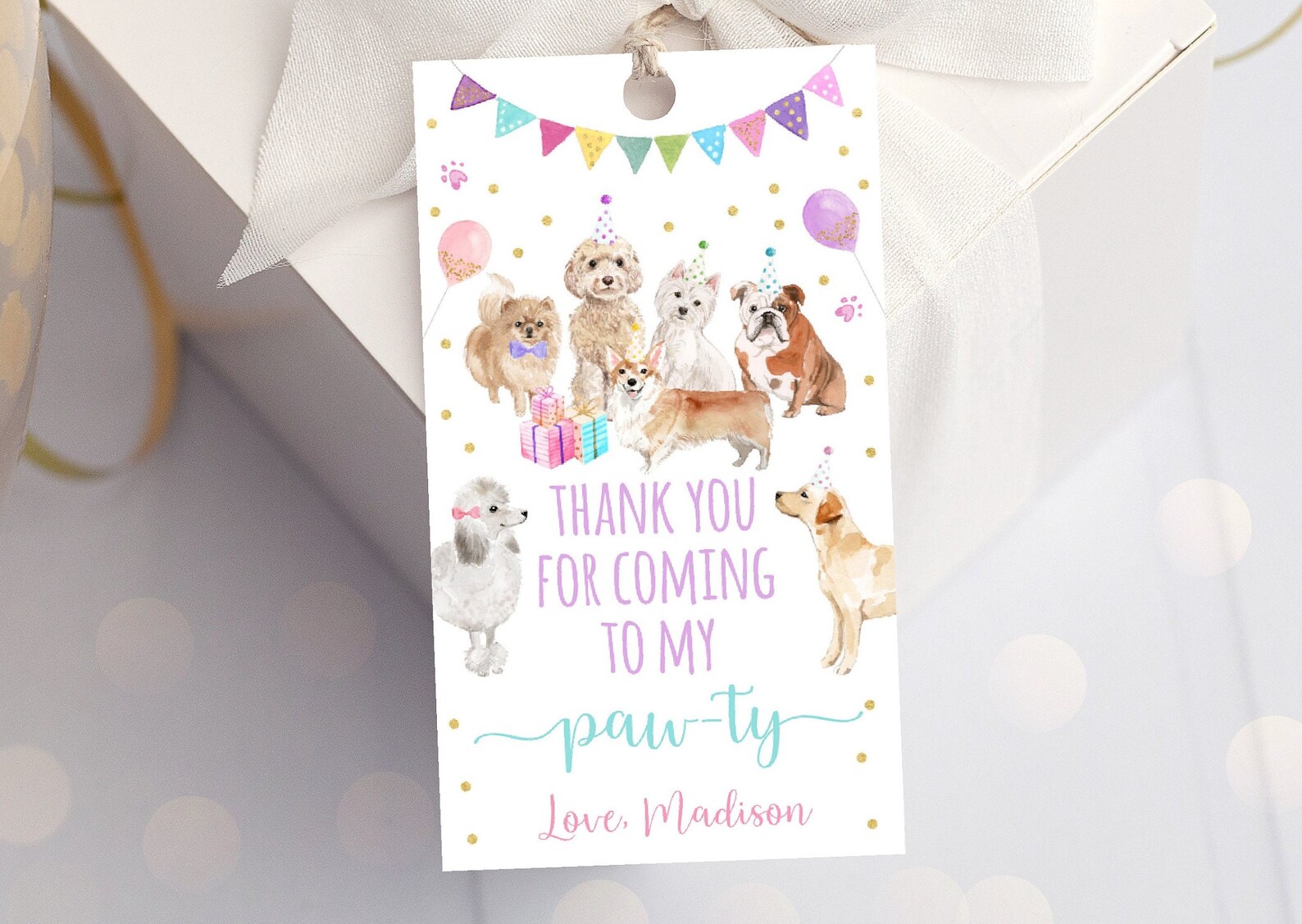Editable Puppy Birthday Thank You Tag Favor Tag Let's - Etsy