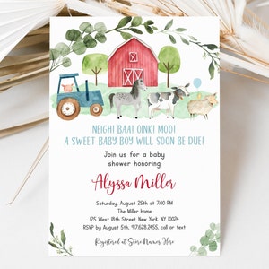 Editable Farm Baby Shower Invitation Farm Animals Barnyard - Etsy