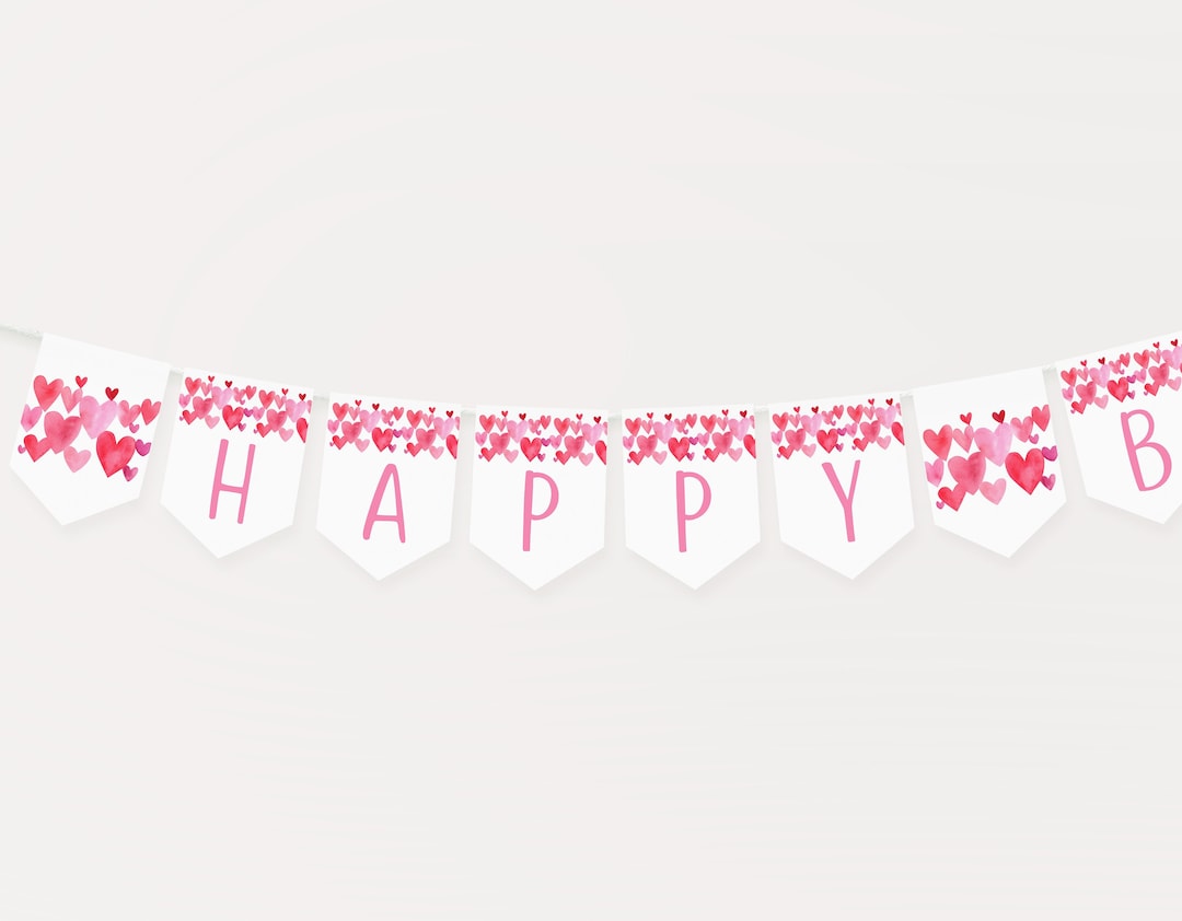 Editable Hearts Birthday Banner Sweetheart Birthday Pink Gold - Etsy