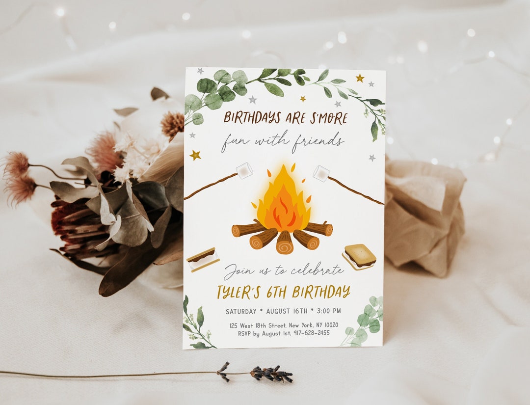 Editable S'mores Birthday Invitation Camping Campfire - Etsy