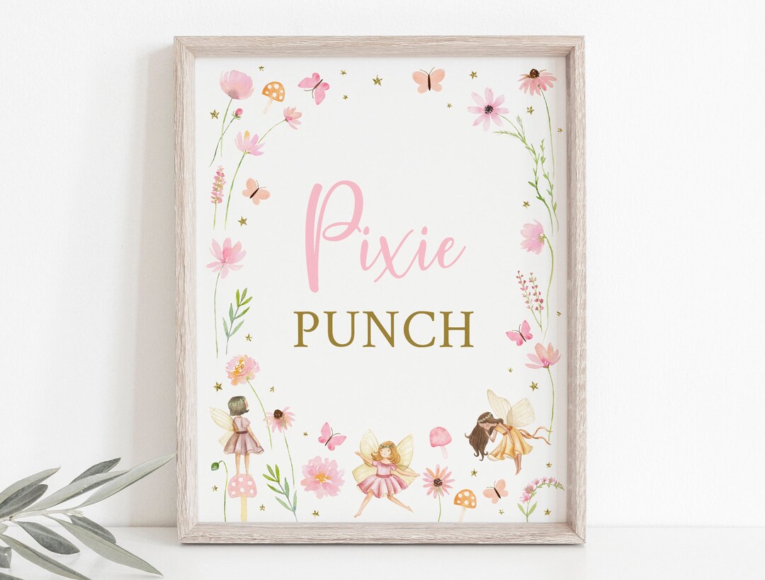 Fairy Pixie Punch Birthday Sign Floral Fairy Garden Birthday Party ...