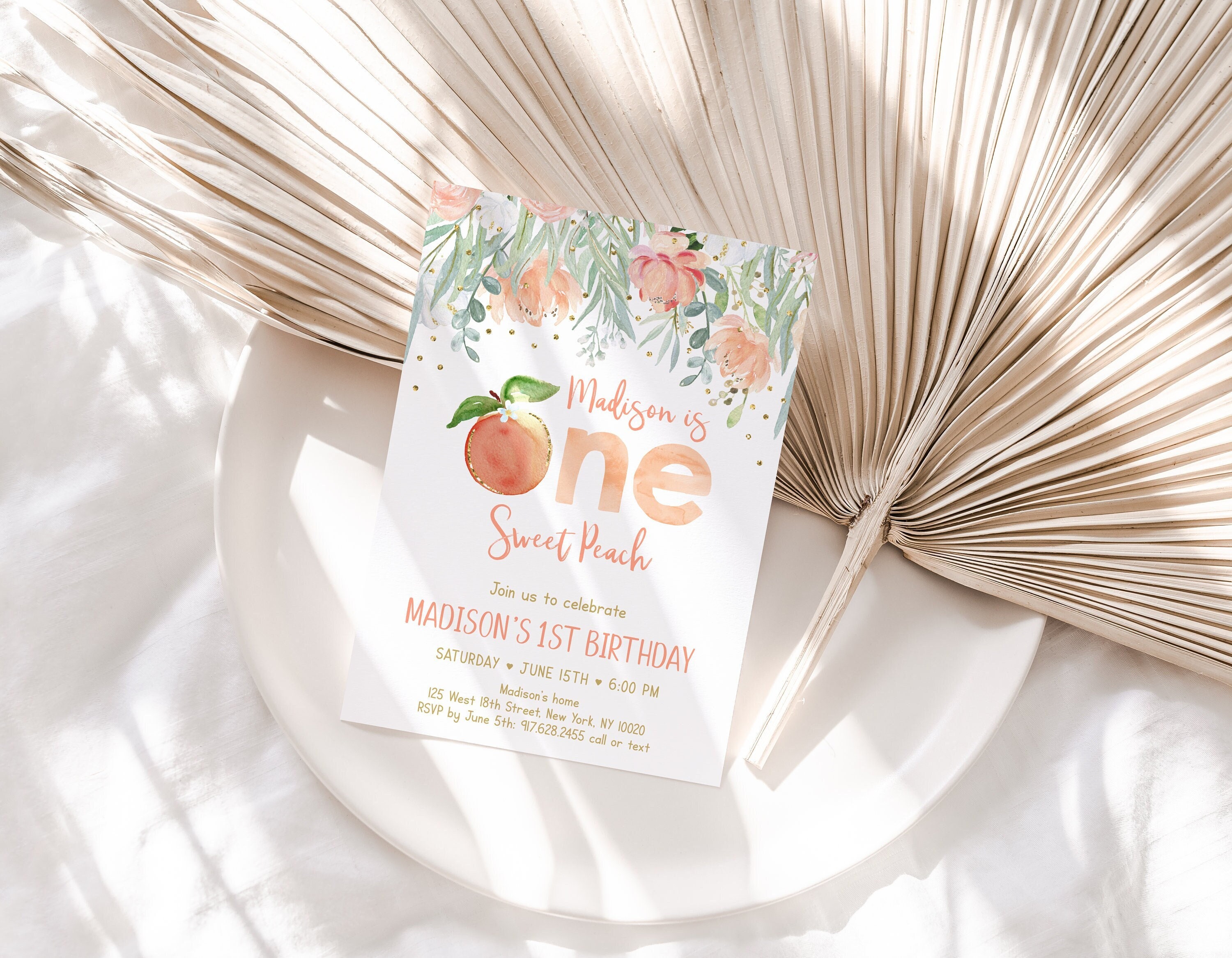 Paper Paper & Party Supplies Editable Peach Birthday Invitation One ...