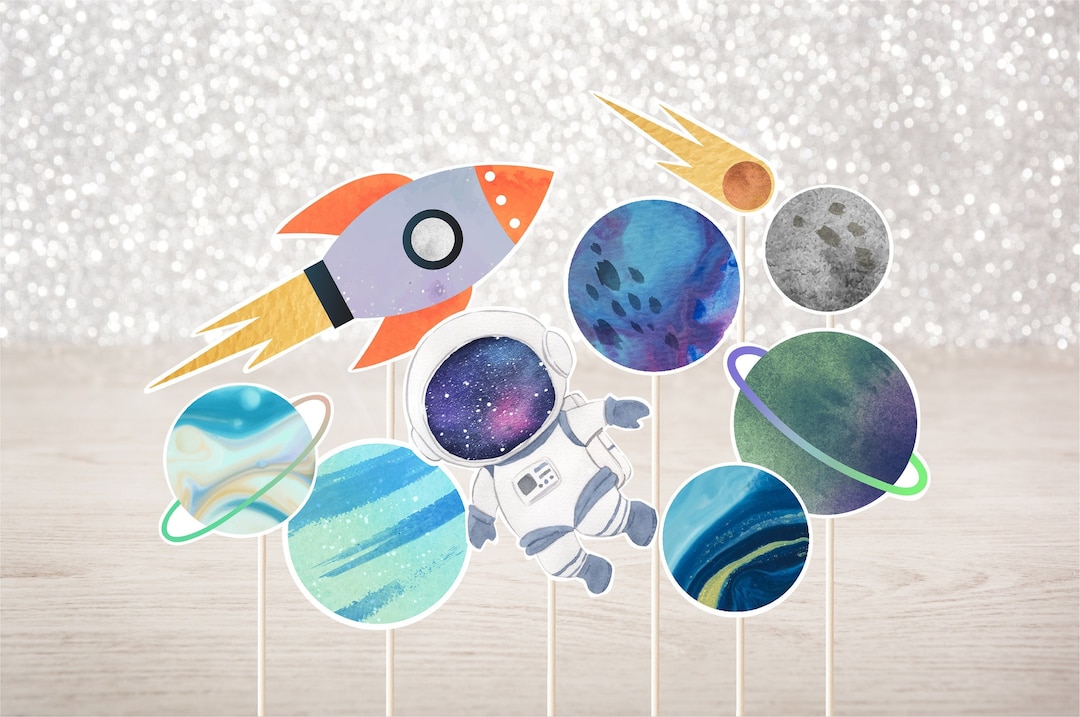 Space Birthday Centerpiece Cake Toppers Cut Outs Outer Space Party ...