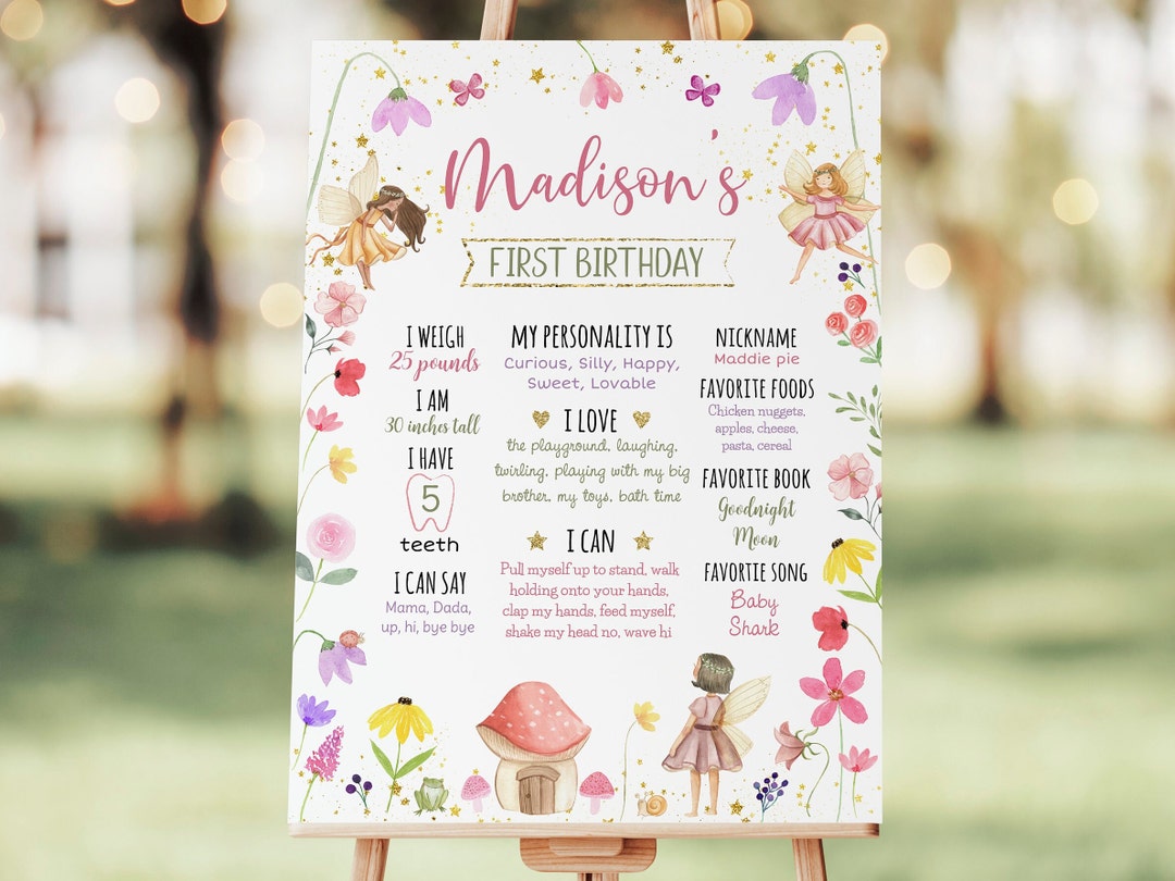 Editable Fairy First Birthday Milestone Sign Fairy Garden Birthday ...