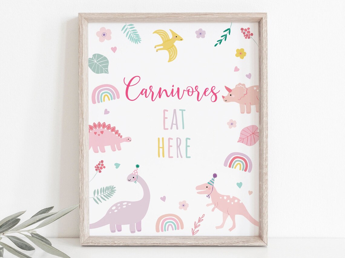 Pink Dinosaur Carnivores Birthday Sign, Food Sign, Boho Dinosaur ...