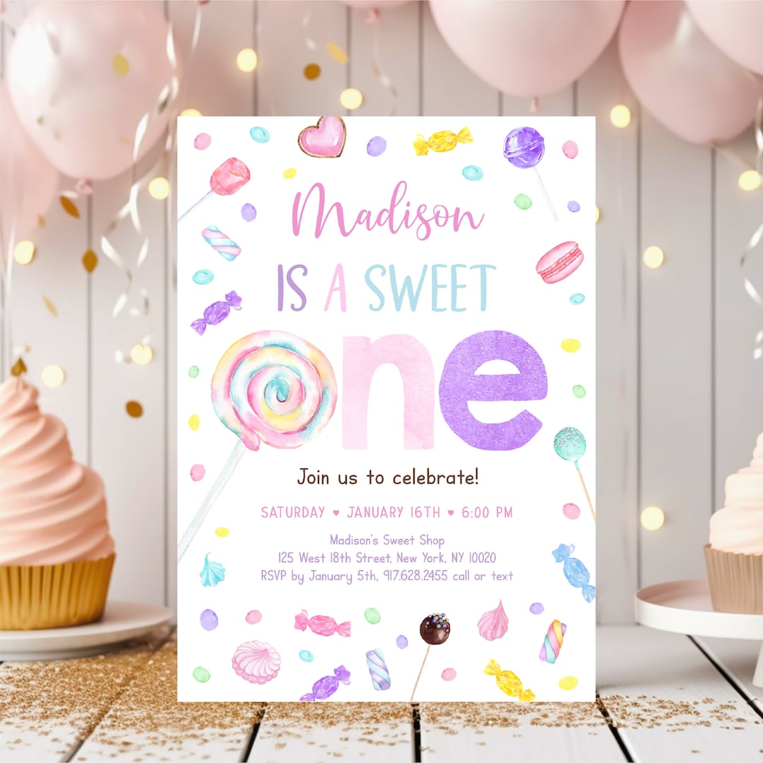 Editable Sweet One Birthday Invitation Sweet One Birthday Invite Sweet ...