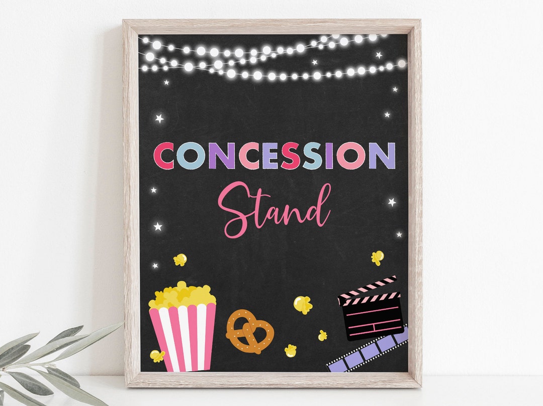 Movie Night Concession Stand Party Sign Backyard Movie Night Pink Girl ...