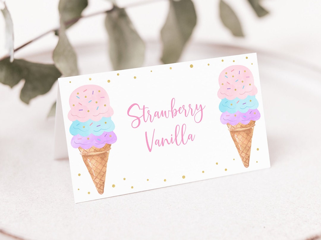 Editable Ice Cream Birthday Tent Cards Food Labels Rainbow Ice Cream ...