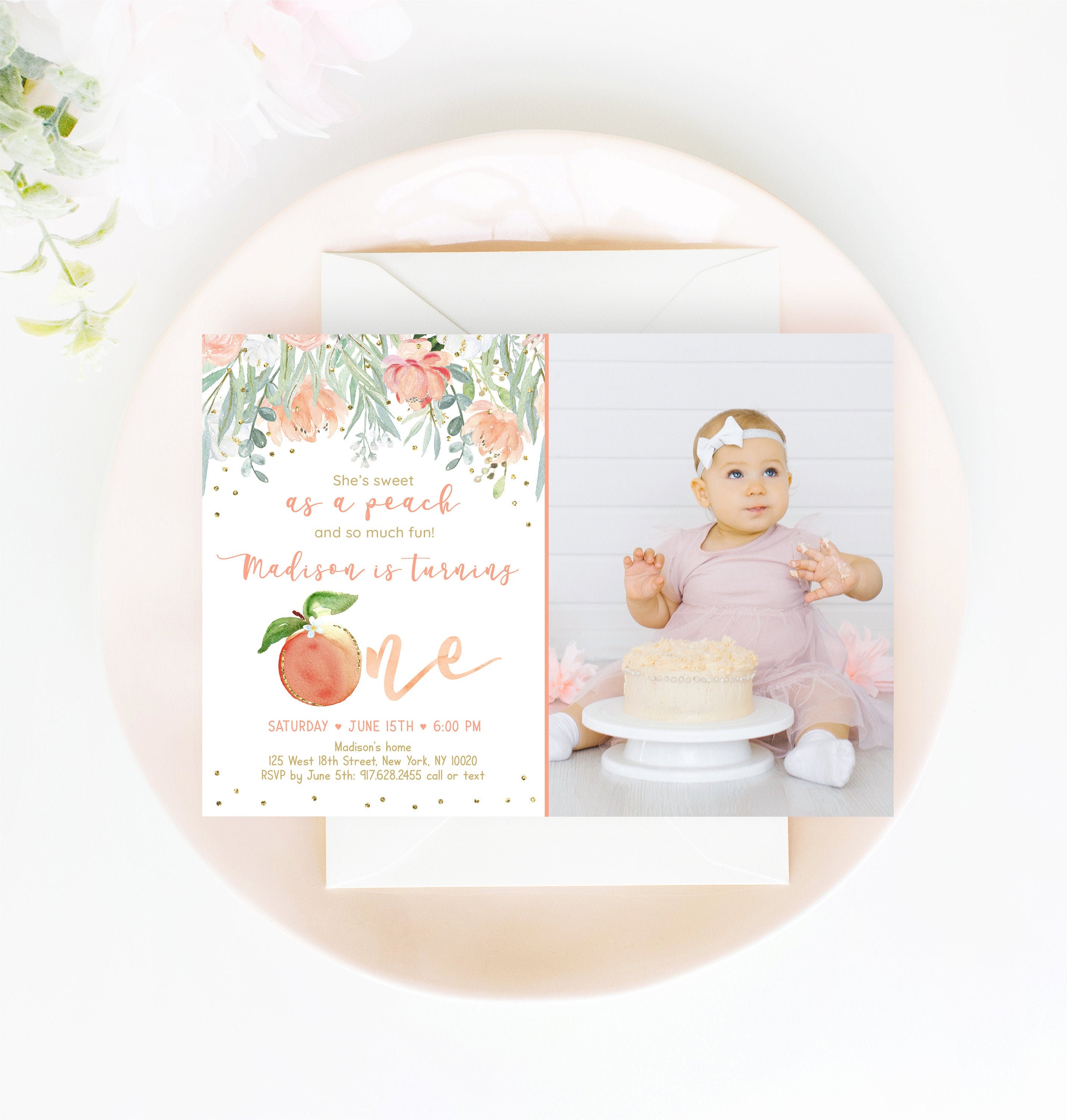 Paper Paper & Party Supplies Editable Peach Birthday Invitation One ...