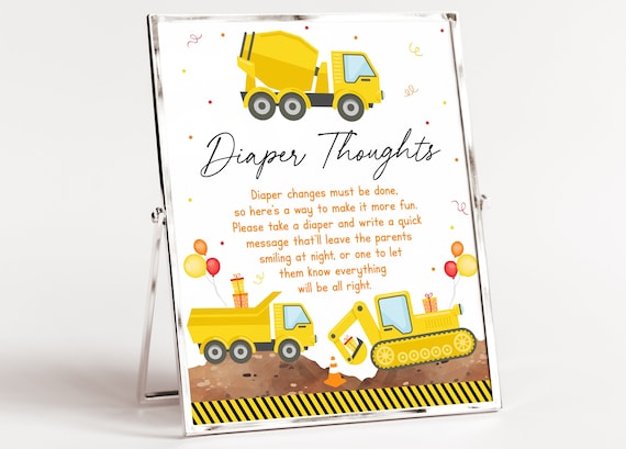 Construction Diaper Thoughts Sign Construction Baby Shower Truck Baby ...