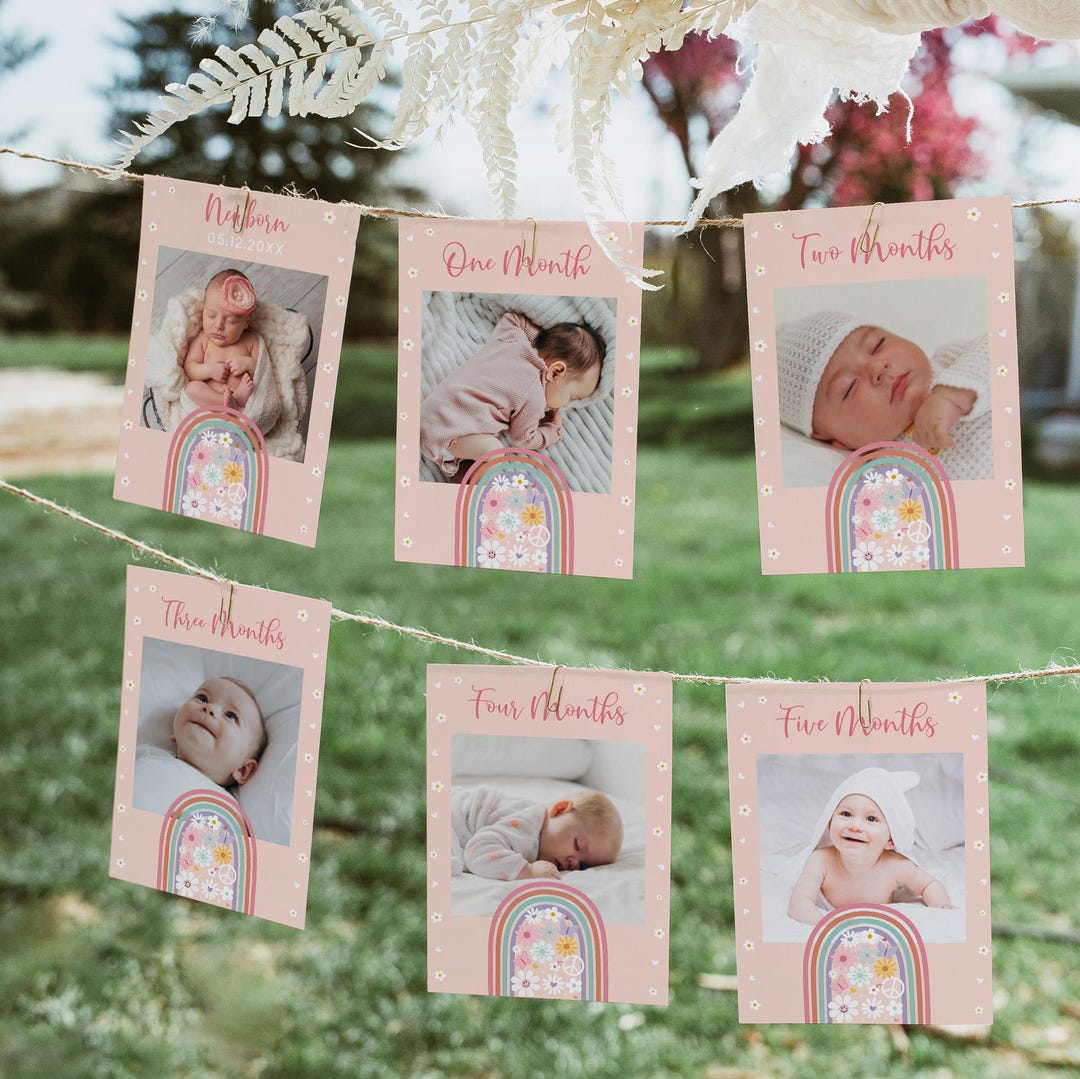 Groovy Rainbow Flower Birthday First Birthday Banner, Monthly Photo ...