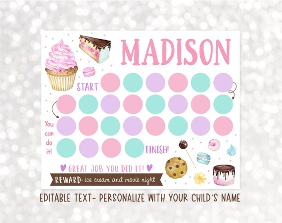 Editable Girls Reward Chart, Sticker Chart, Baking, Cake, Cookies ...