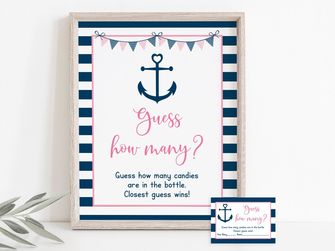 Pink Nautical Guess How Many Game Anchor Baby Shower Pink & Navy ...