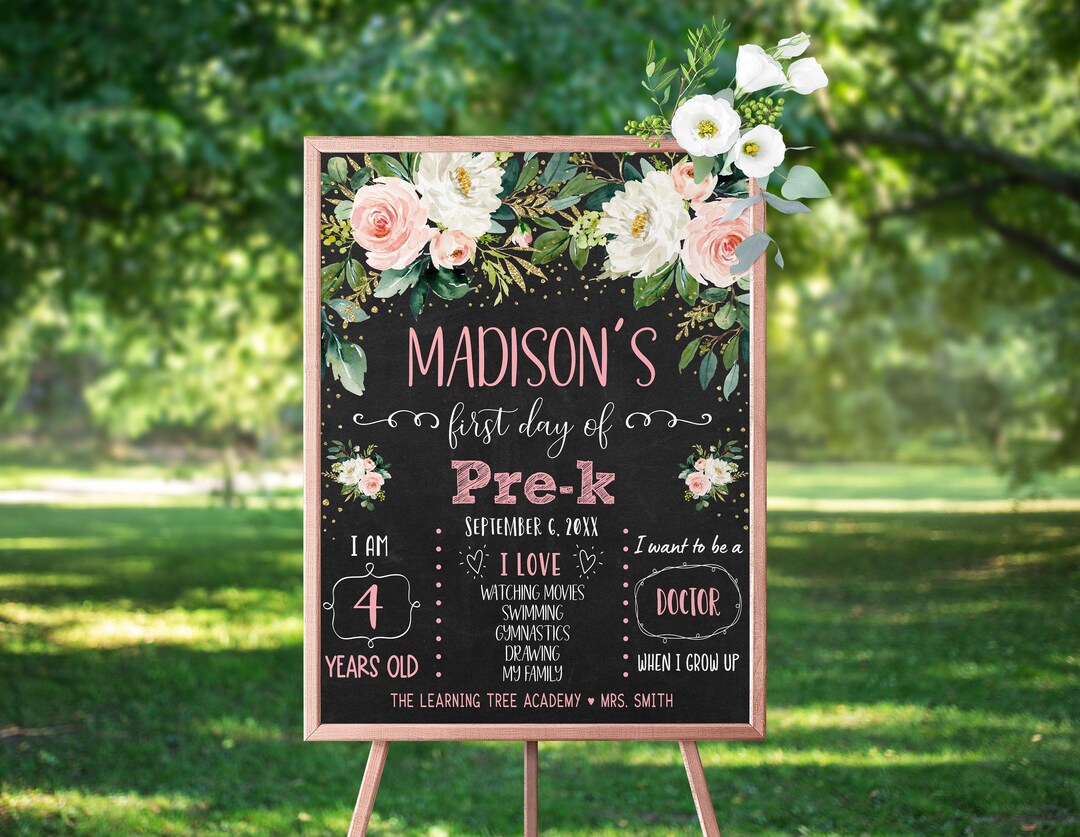 Editable Blush Floral First Day of Pre-k Sign First Day of Pre ...