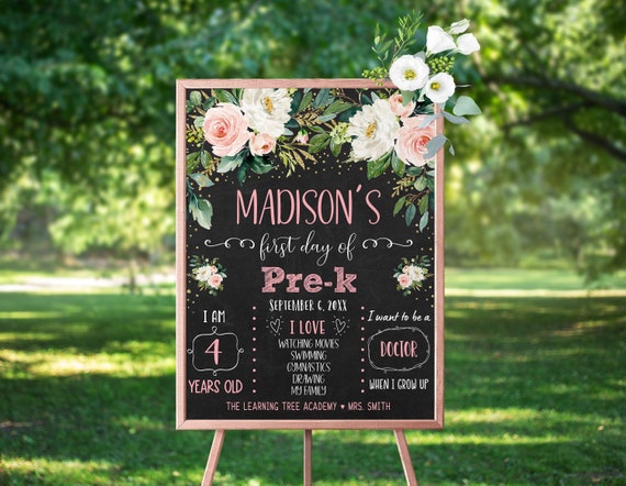 Editable Blush Floral First Day of Pre-k Sign First Day of - Etsy