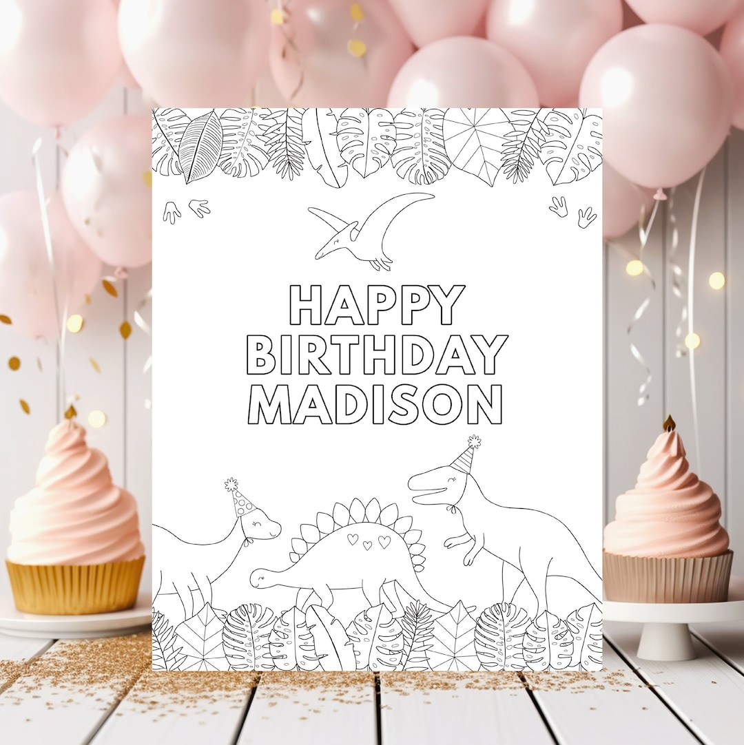 Editable Girl Dinosaur Birthday Coloring Page Birthday Activity ...