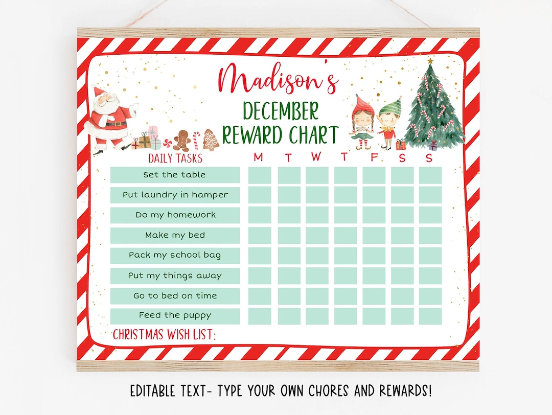 Editable Christmas Elf Reward Chart, Christmas Behavior Chart, Boy or ...