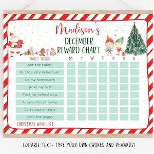 Editable Christmas Elf Reward Chart, Christmas Behavior Chart, Boy or ...