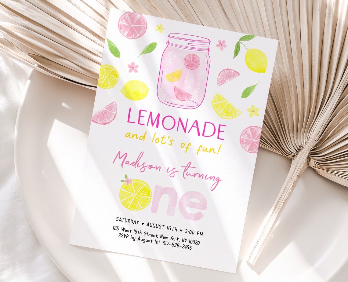 Editable Pink Lemonade First Birthday Invitation Pink - Etsy