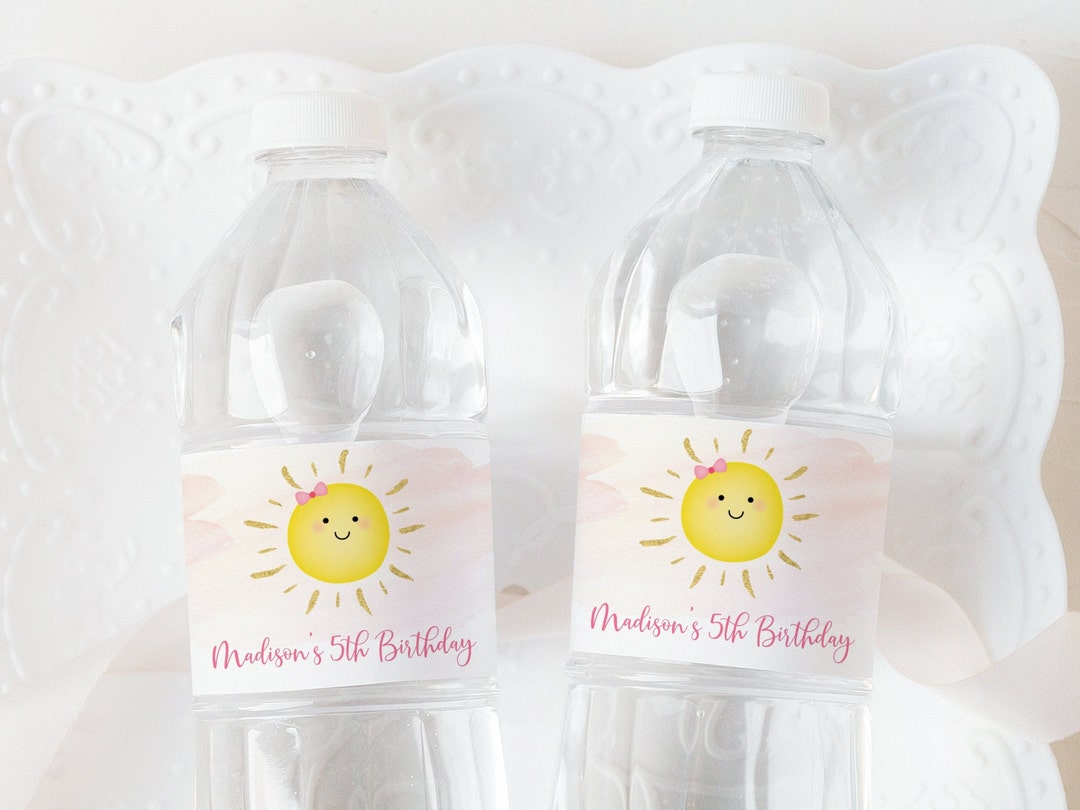 Editable Sunshine Birthday Water Bottle Labels Sunshine Party Pink ...
