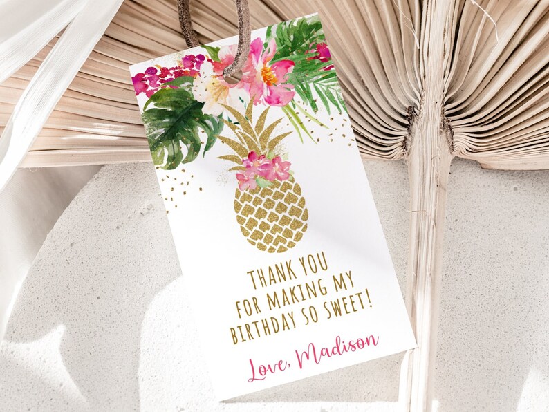 Editable Pineapple Birthday Thank You Tags Favor Tags - Etsy