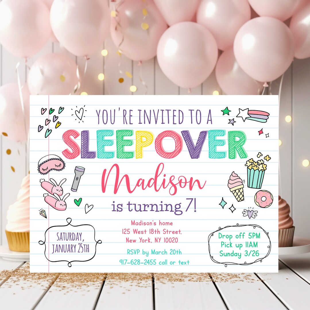 Editable Sleepover Birthday Invitation Sleepover Party Slumber Party ...