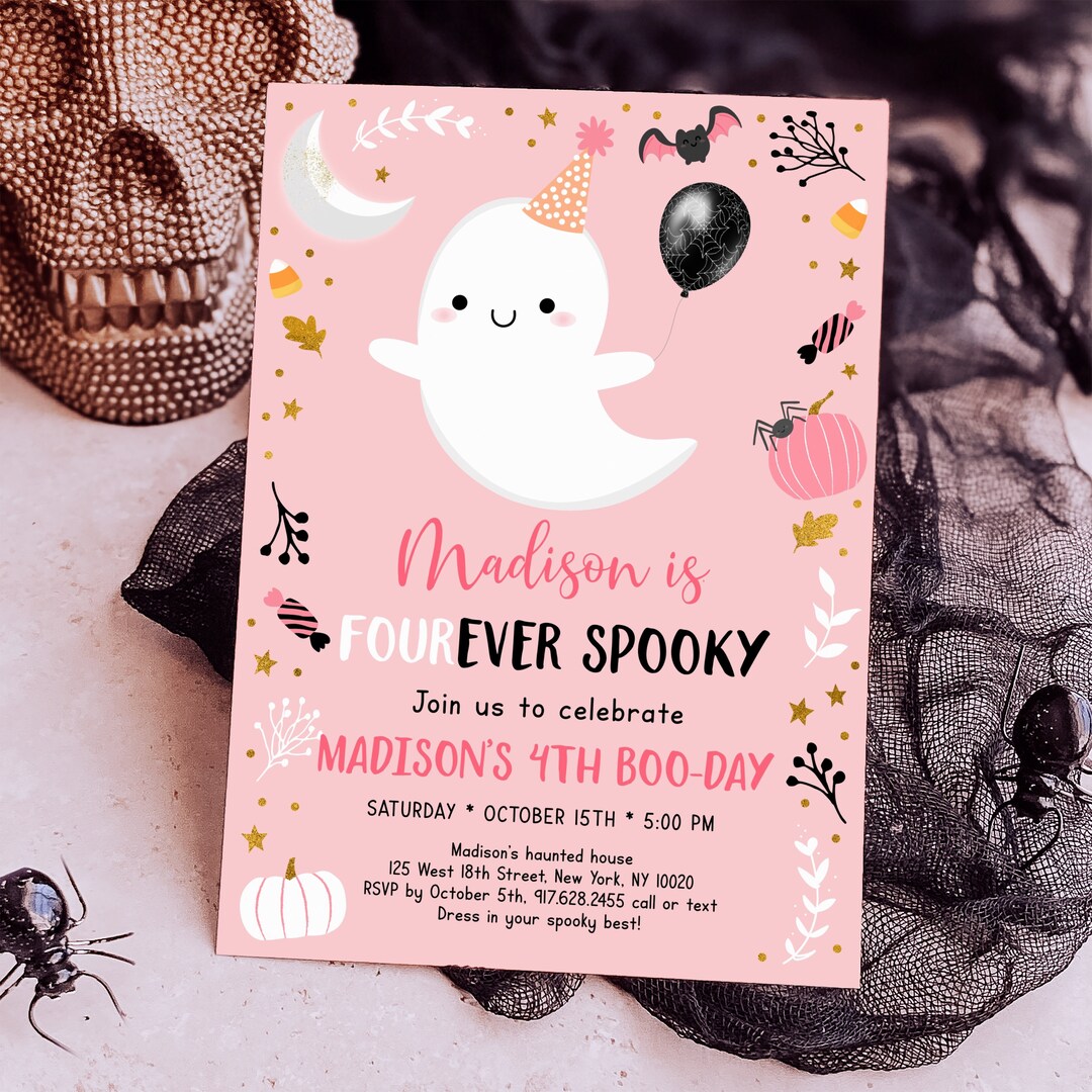 Editable Fourever Spooky Ghost Birthday Invitation Halloween Ghost ...