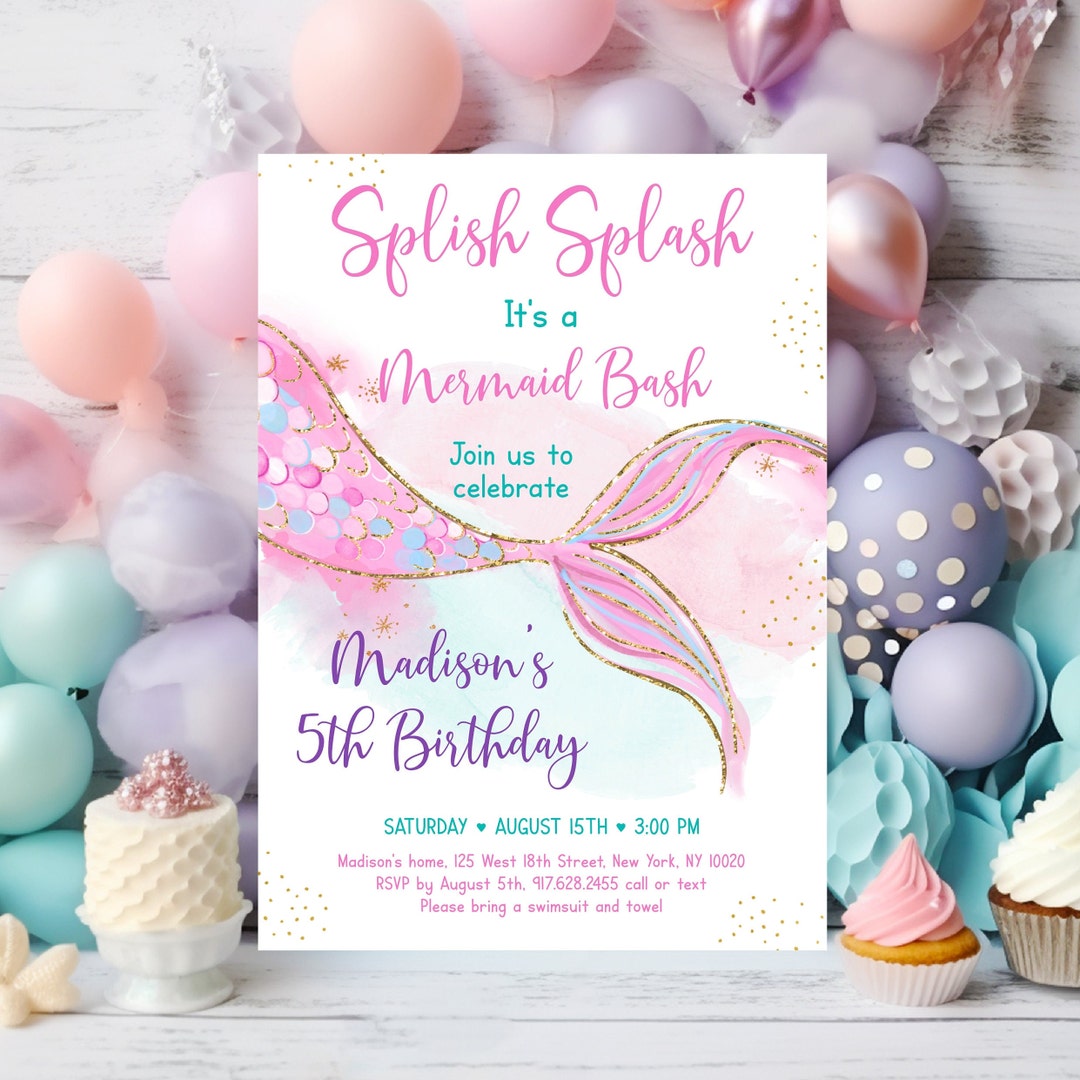Editable Mermaid Birthday Invitation Mermaid Tail Birthday Invite ...