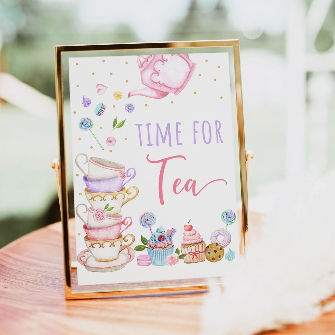 Tea Party Time for Tea Sign Tea Party Sign Let's Par-tea Birthday Pink ...
