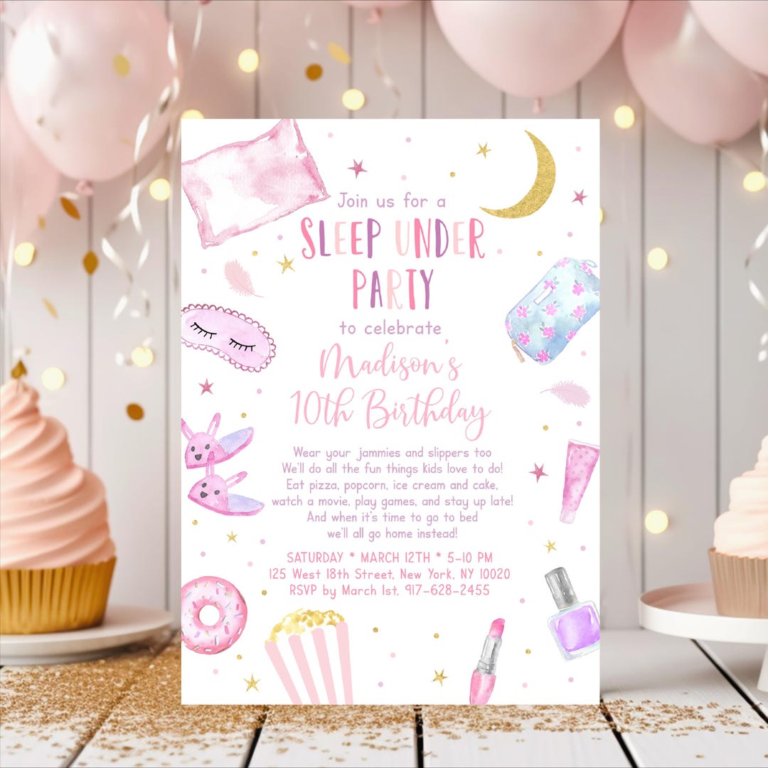 Editable Sleep Under Party Birthday Invitation, Sleep Under Birthday ...