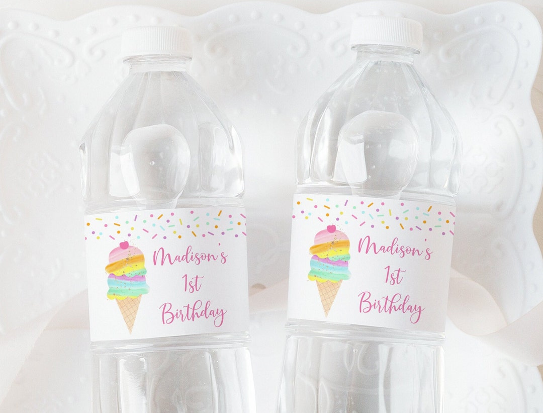 Editable Ice Cream Water Bottle Labels, Ice Cream Birthday Party ...