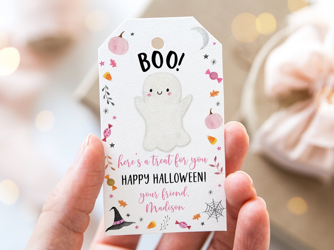 Editable Halloween Favor Tags Pink Ghost Halloween Treat Tags Trick or ...