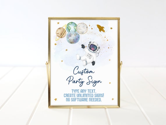 Editable Space Birthday Party Sign Blue Gold Astronaut Galaxy | Etsy