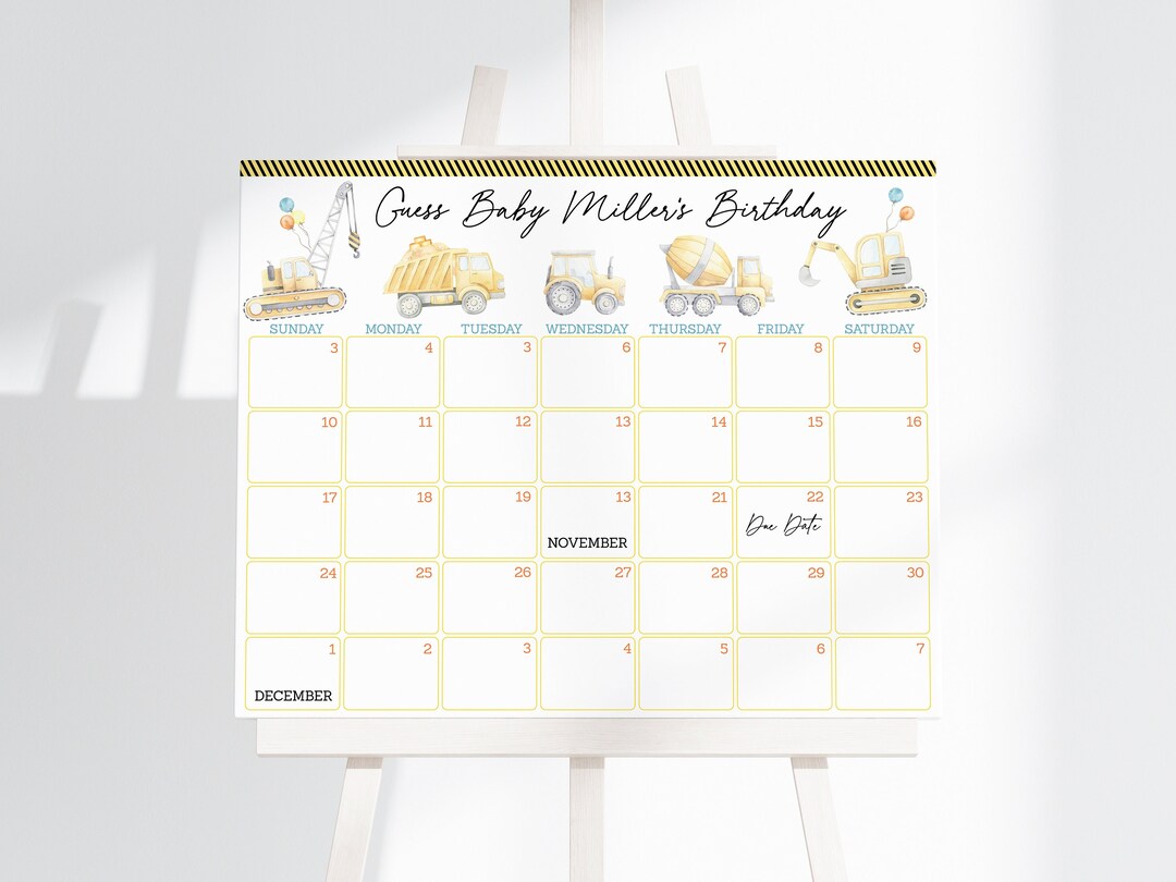 Editable Construction Truck Baby Due Date Calendar Game - Etsy