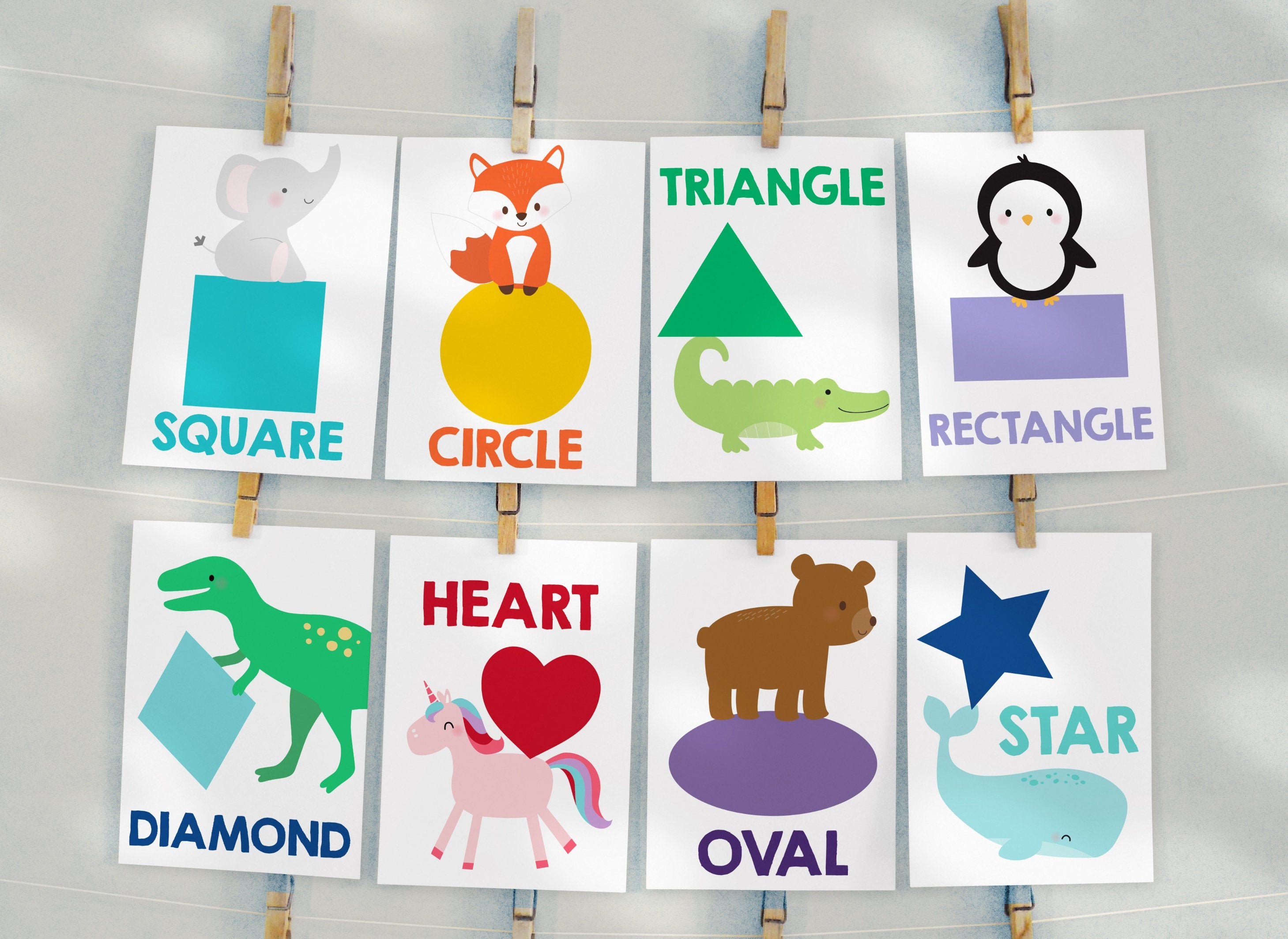 Printable Shape Flashcards Animal Flashcards Shape Learning | Etsy