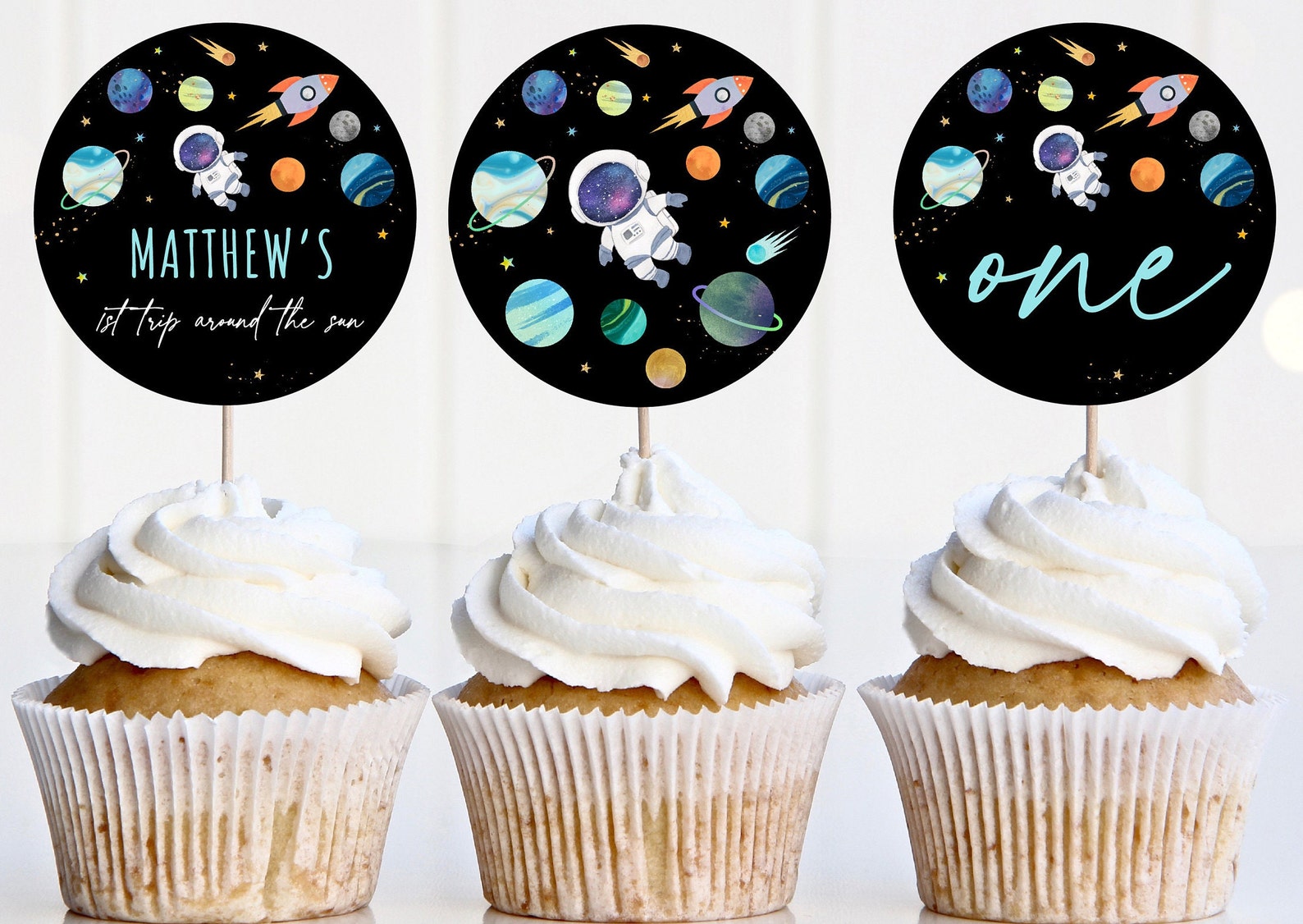 Editable Space Cupcake Toppers Boy Astronaut Galaxy Planets - Etsy