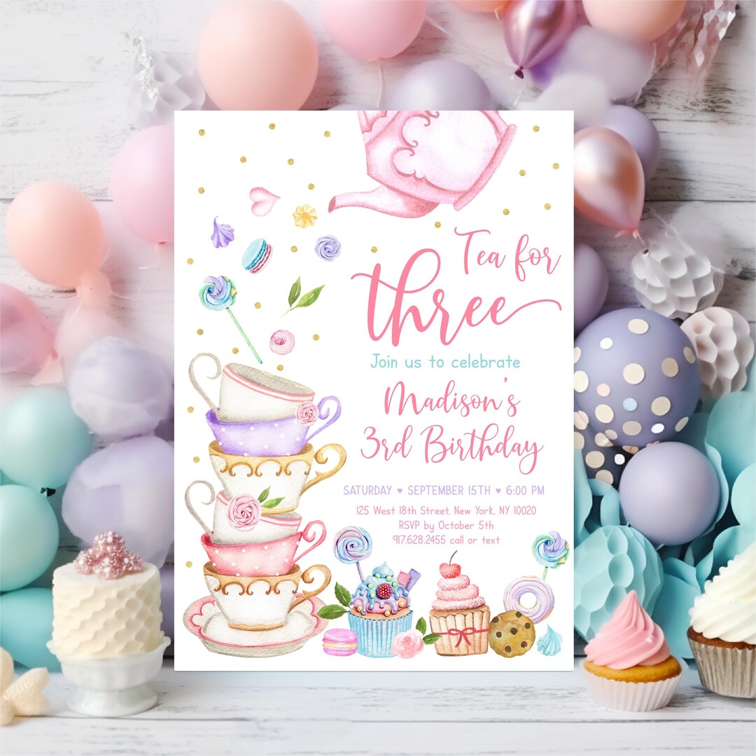 Editable Tea for Three Birthday Invitation Tea Party Birthday Invite ...