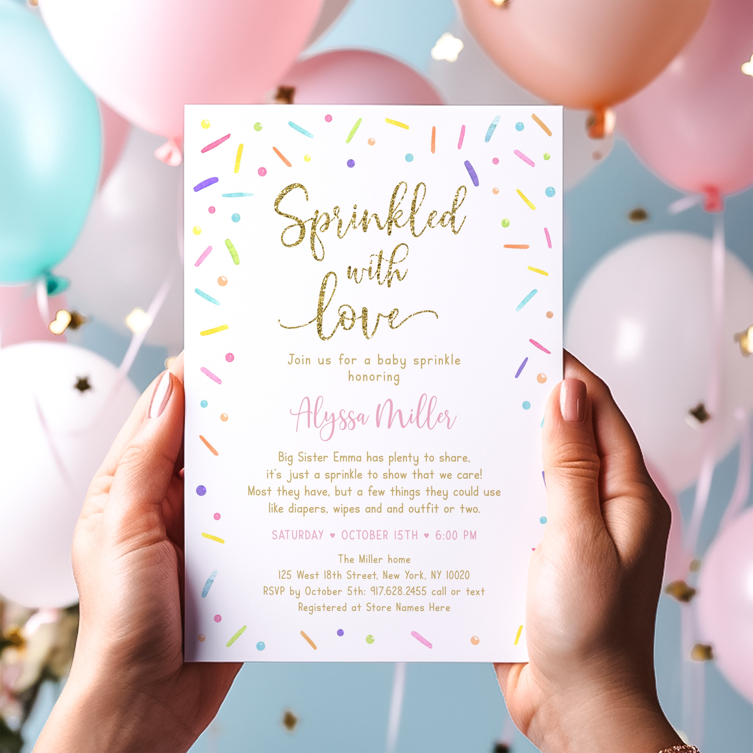 Editable Baby Sprinkle Invitation Sprinkled With Love Invite Rainbow ...