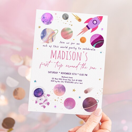 Space Planets Birthday Invitation Girl Outer Space Galaxy - Etsy