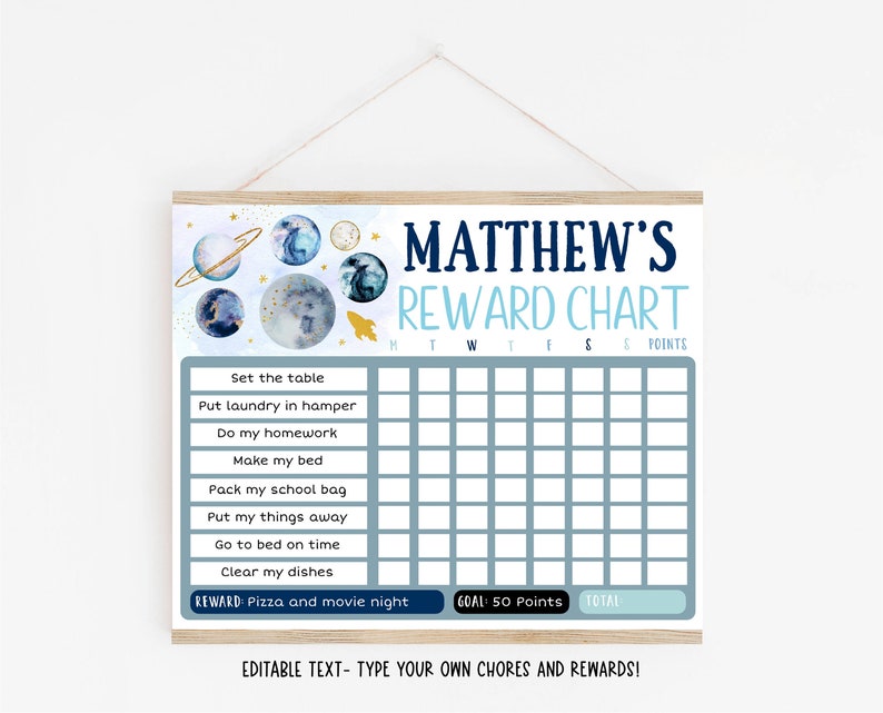 Editable Space Reward Chart Galaxy Rocket Ship Stars Planets - Etsy